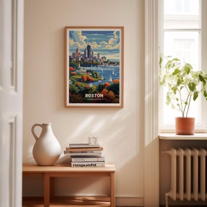 Boston Skyline Poster, Massachusetts Cityscape Travel Art, Home Office ...