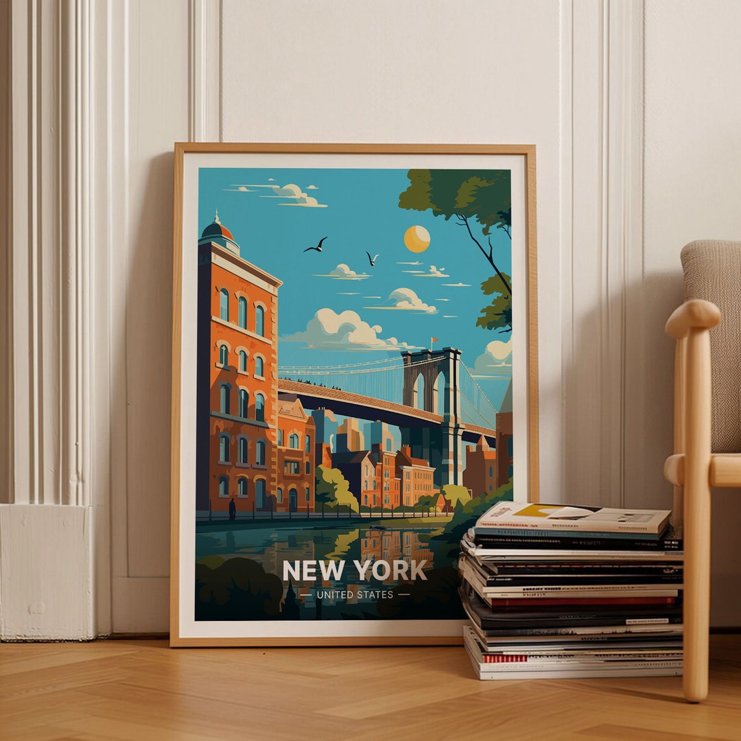 New York City Travel Poster, Brooklyn Bridge Art, Unique Wedding ...