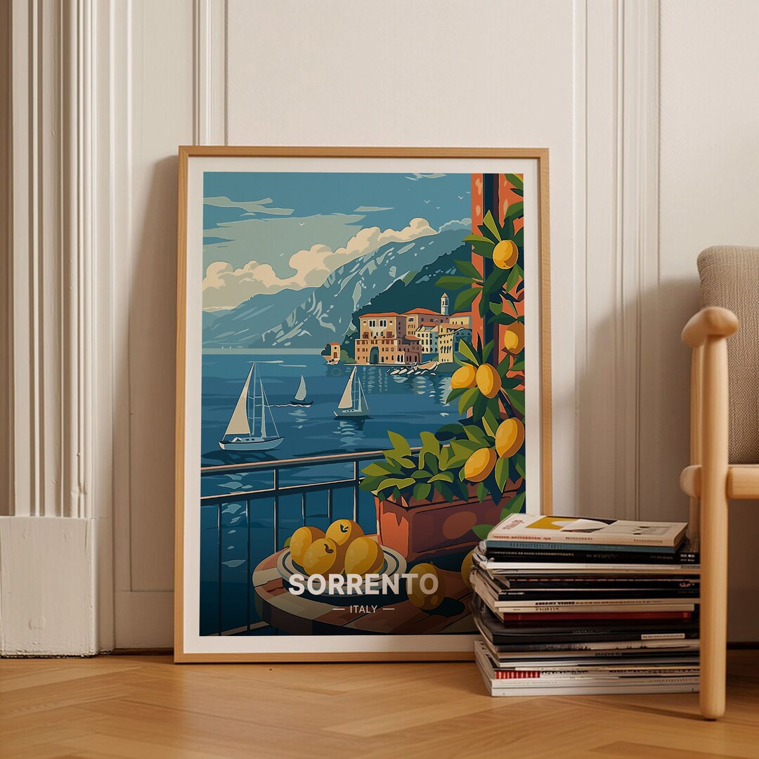 Sorrento Italy Lemon Coast Poster, Mediterranean Travel Art, Citrus ...
