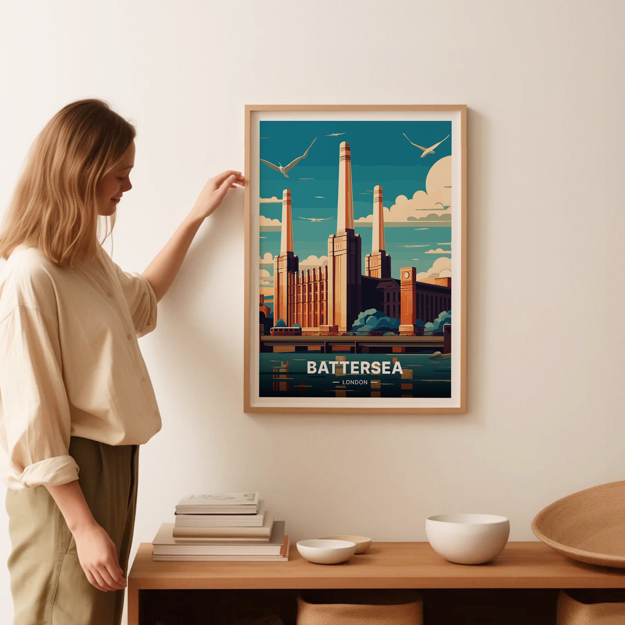 London Travel Poster, Battersea Power Station Art, Unique Home Decor ...
