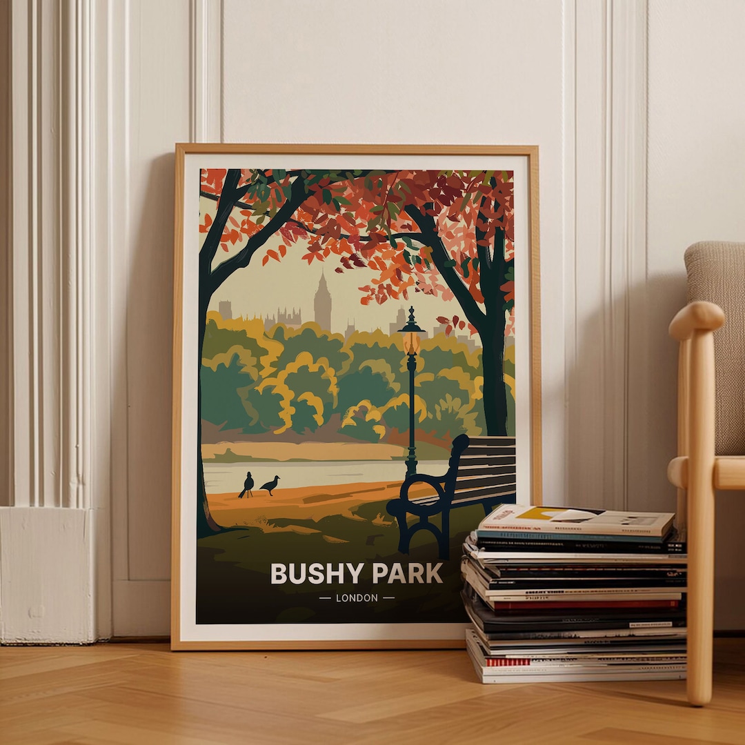 London Travel Poster, Bushy Park Scenery, Royal Parks Artwork, Hampton ...