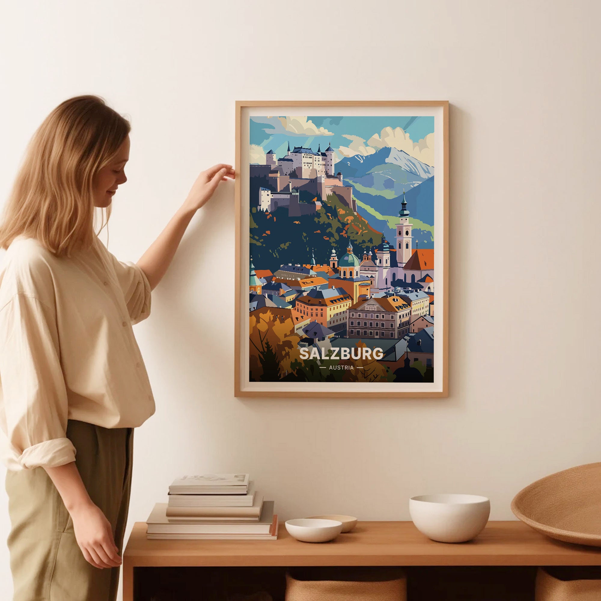 Salzburg Austria Travel Poster, Artistic Cityscape Wall Art, European ...