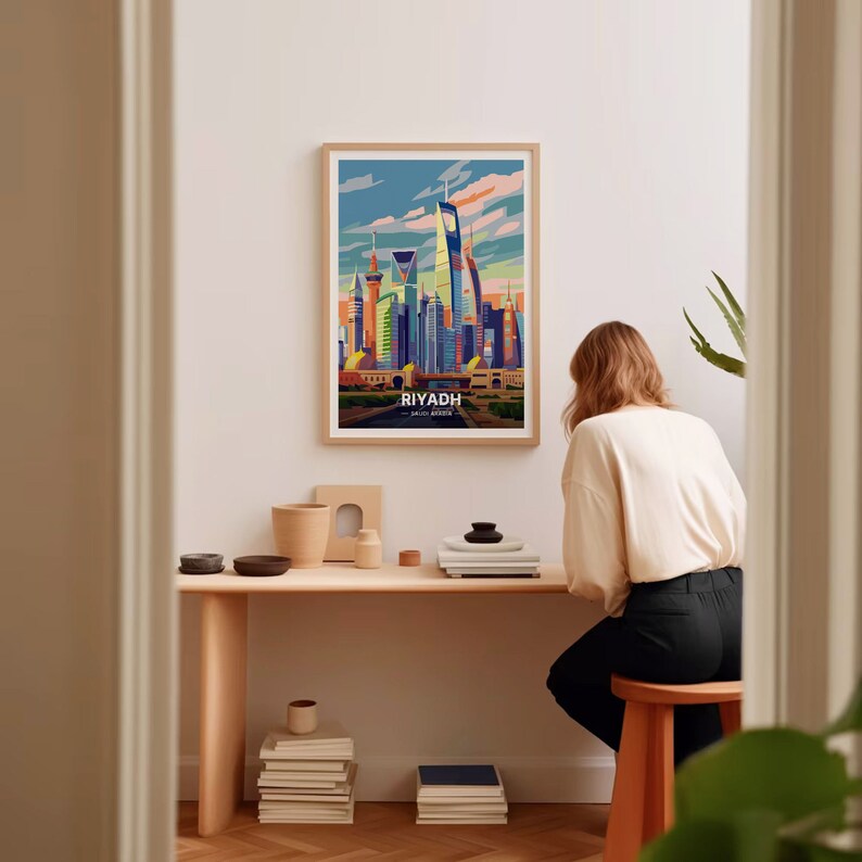 Riyadh Skyline Poster, Saudi Arabia Cityscape, Mid-century Modern Art ...
