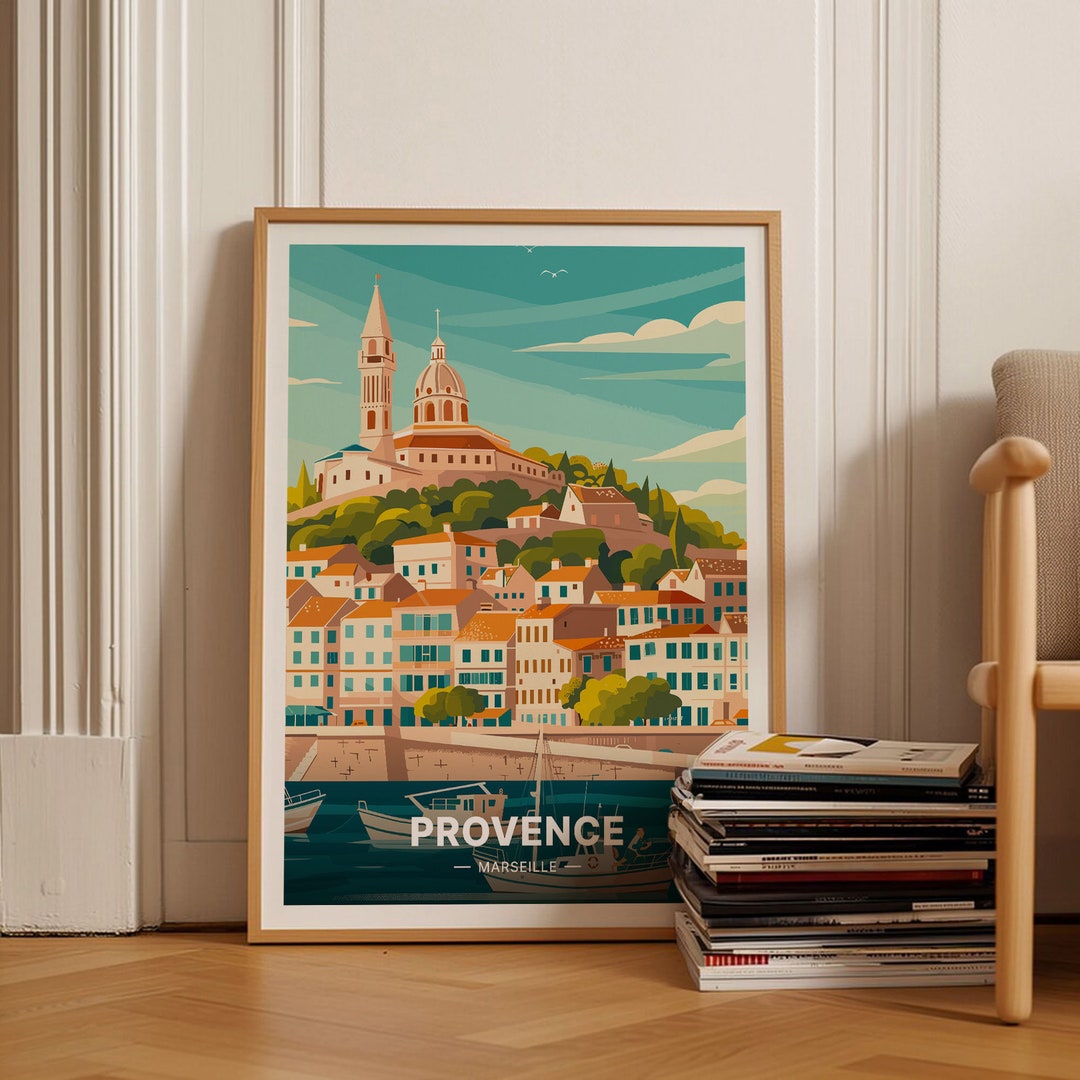 Marseille Cityscape Poster, French Riviera Travel Art, Provence Skyline ...