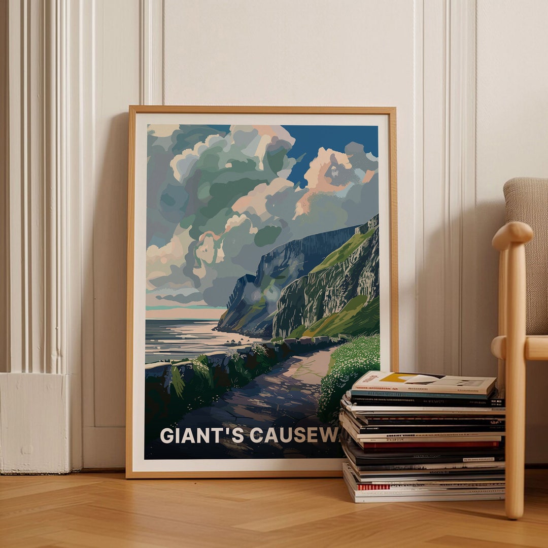 Giant's Causeway Travel Poster, Retro Ireland Landscape Art, UNESCO ...