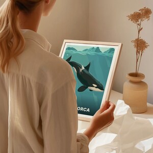 Orca Killer Whale Poster, Nautical Ocean Theme, Minimalist Sea Life Art ...