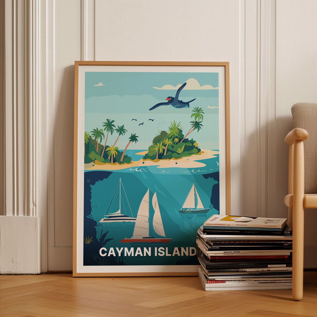 Cayman Islands Travel Poster, Tropical Wall Art Decor, Caribbean Beach ...