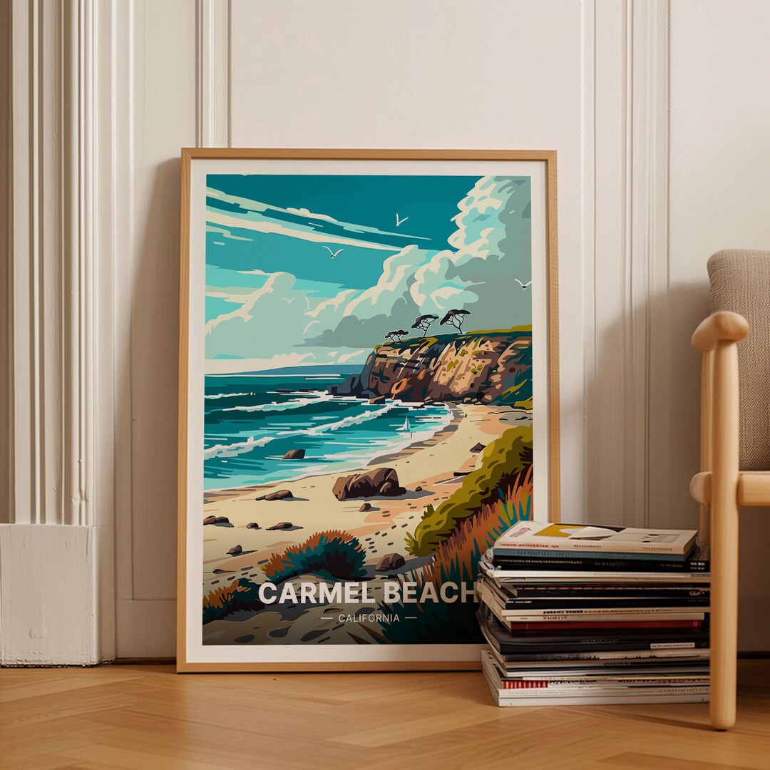 Carmel Beach Poster, California Coastal Travel Art, Scenic Seaside Wall ...