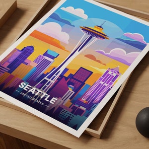Seattle Skyline Poster, Travel Wall Art, USA Cityscape, Home Decor ...