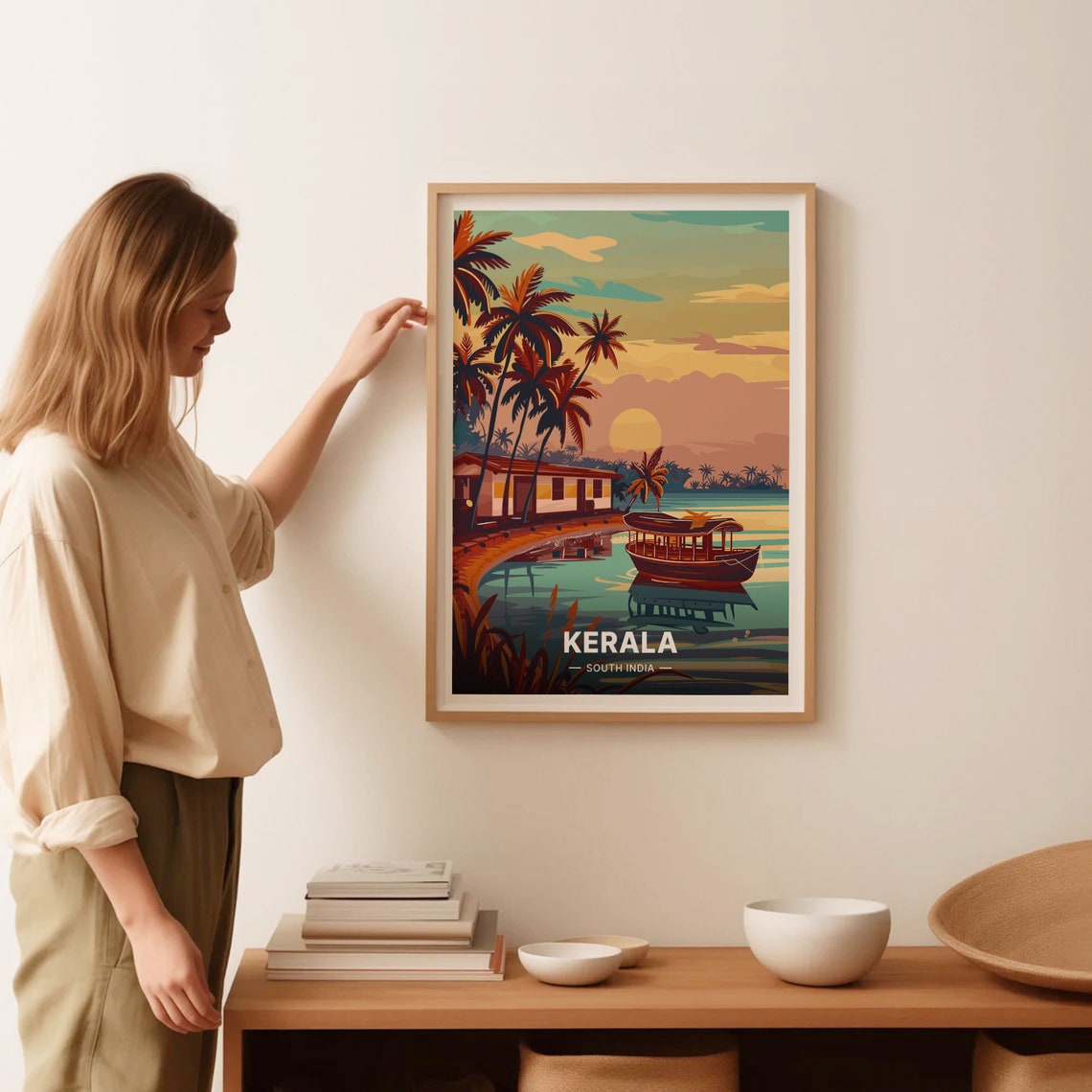 Kerala Backwaters Travel Poster – Vintage Style South India Art, C20 ...