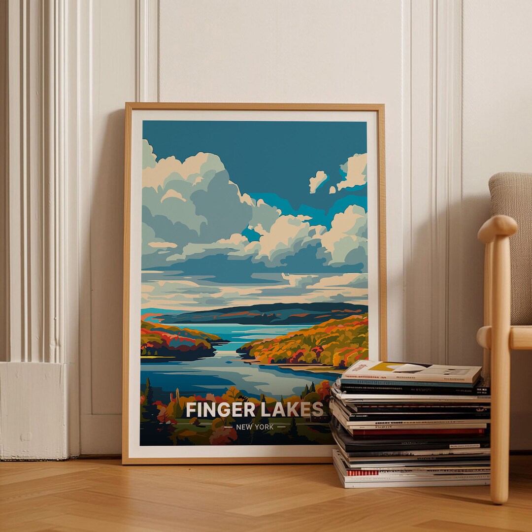 Finger Lakes Travel Poster, New York Landscape Art, Scenic Wall Decor ...