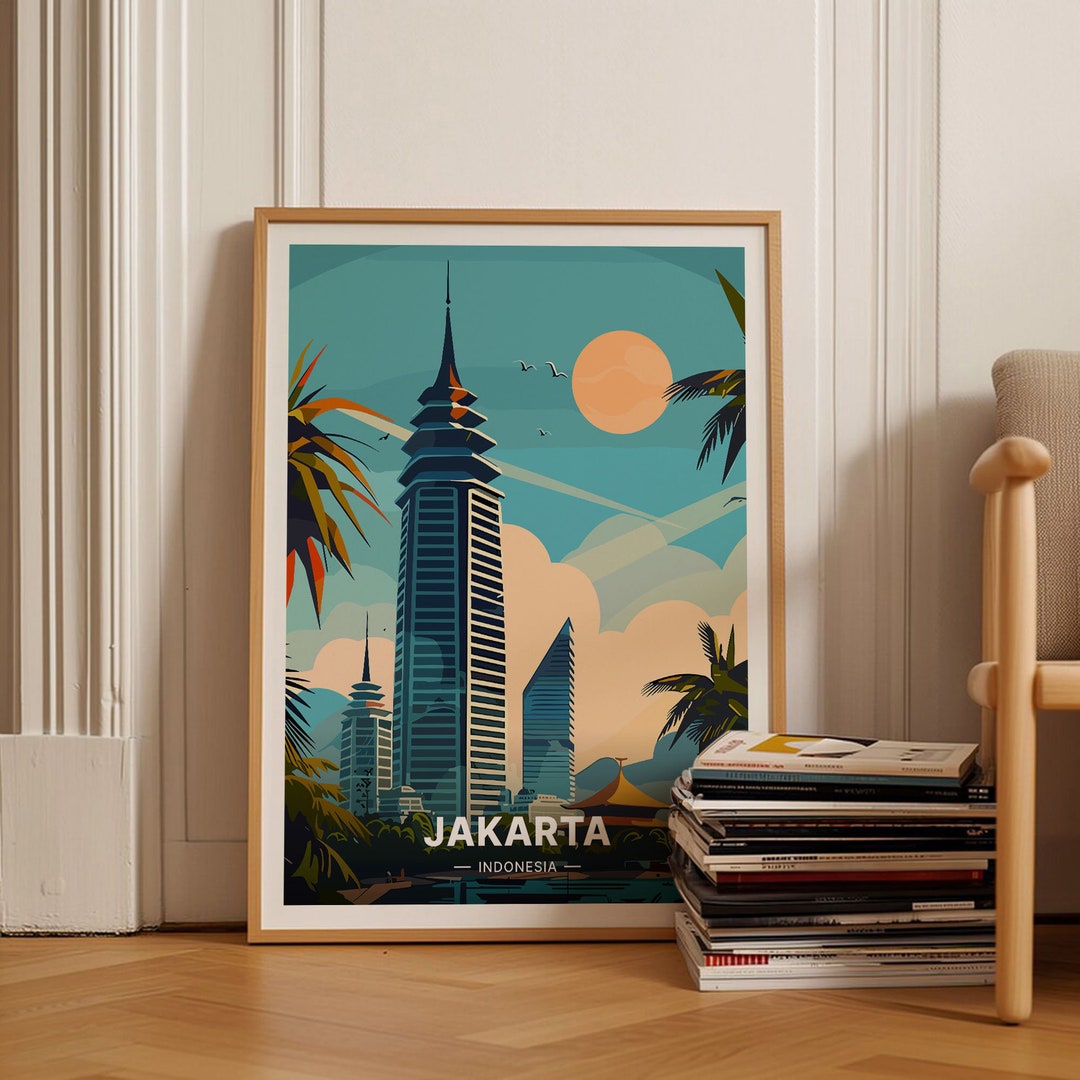 Jakarta Indonesia Travel Poster, Java Island Art, Unique Wedding ...