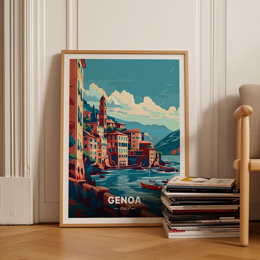 Genoa Italy Travel Poster, Vintage Italian Riviera Wall Art, C20-1415 ...