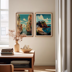 Torquay Travel Poster, England Coastal Scene Wall Art, Home Decor, Gift ...