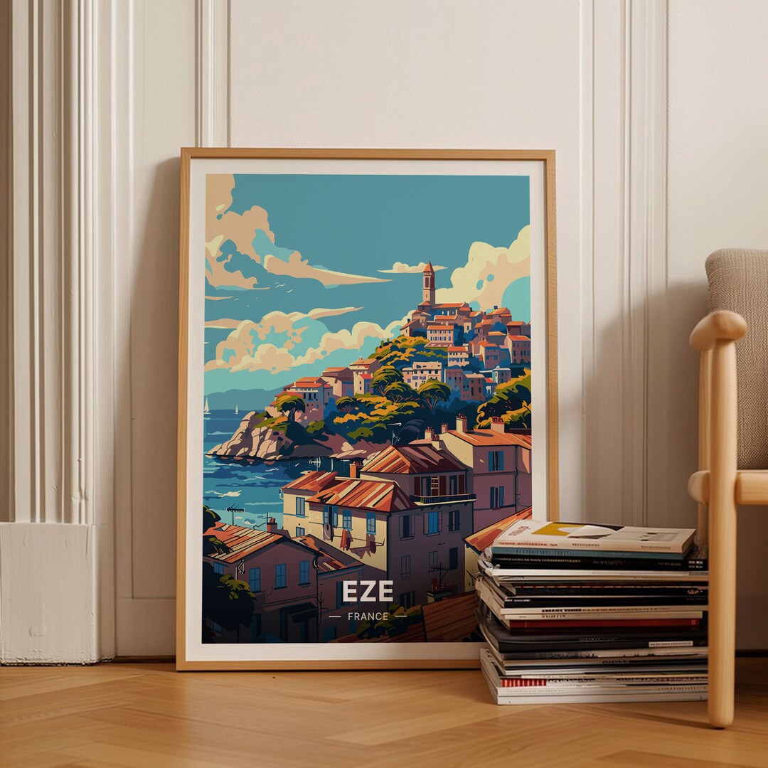 Eze France Travel Poster, Coastal Landscape Wall Art, French Riviera ...
