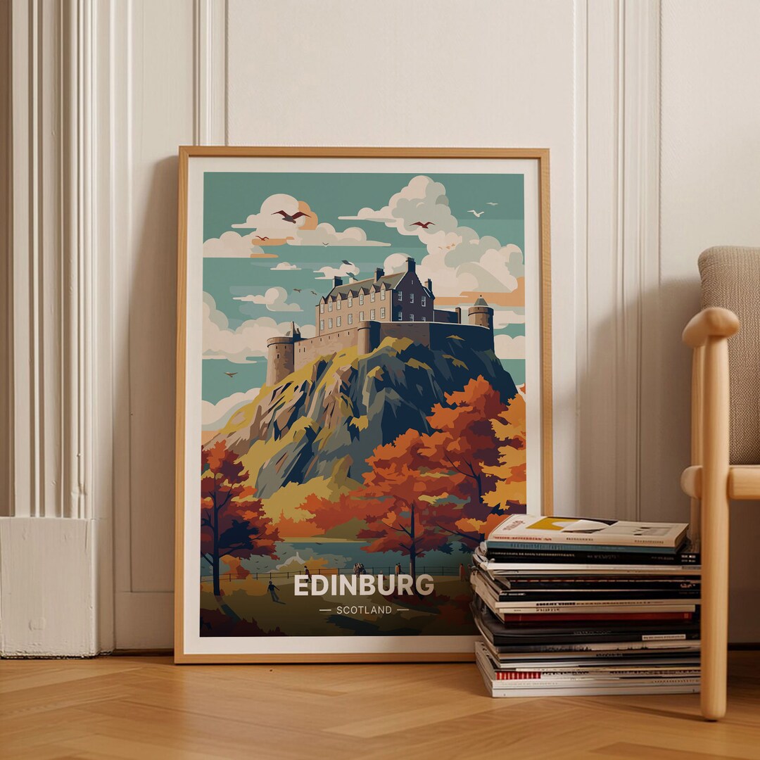 Edinburgh Scotland Travel Poster, Castle Cityscape Art, Wanderlust Home ...
