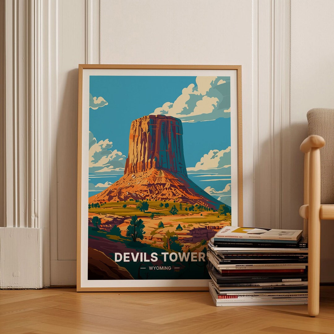 Devils Tower Poster, Wyoming Landscape Art, Travel Wall Art, Home Decor ...