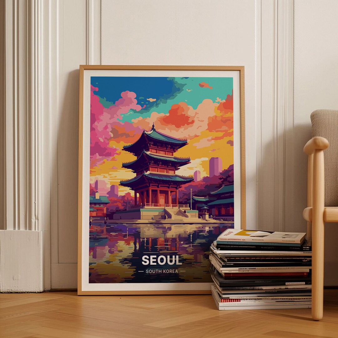 Vintage Seoul Skyline Poster, Korea Travel Wall Art, Trendy Asian ...