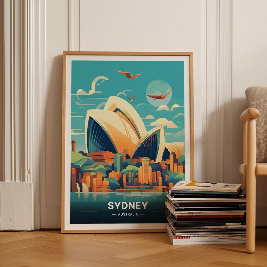 Sydney Skyline Travel Poster, Australia Wall Art, Unique Wedding Gift ...