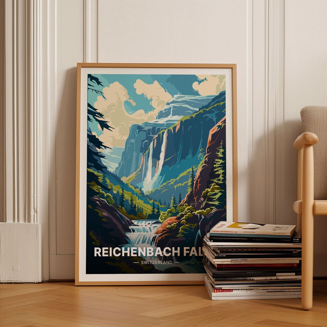 Reichenbach Falls Switzerland Art Print, Vintage Travel Poster, C20 ...