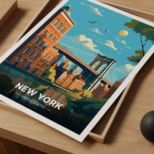 New York City Travel Poster, Brooklyn Bridge Art, Unique Wedding ...