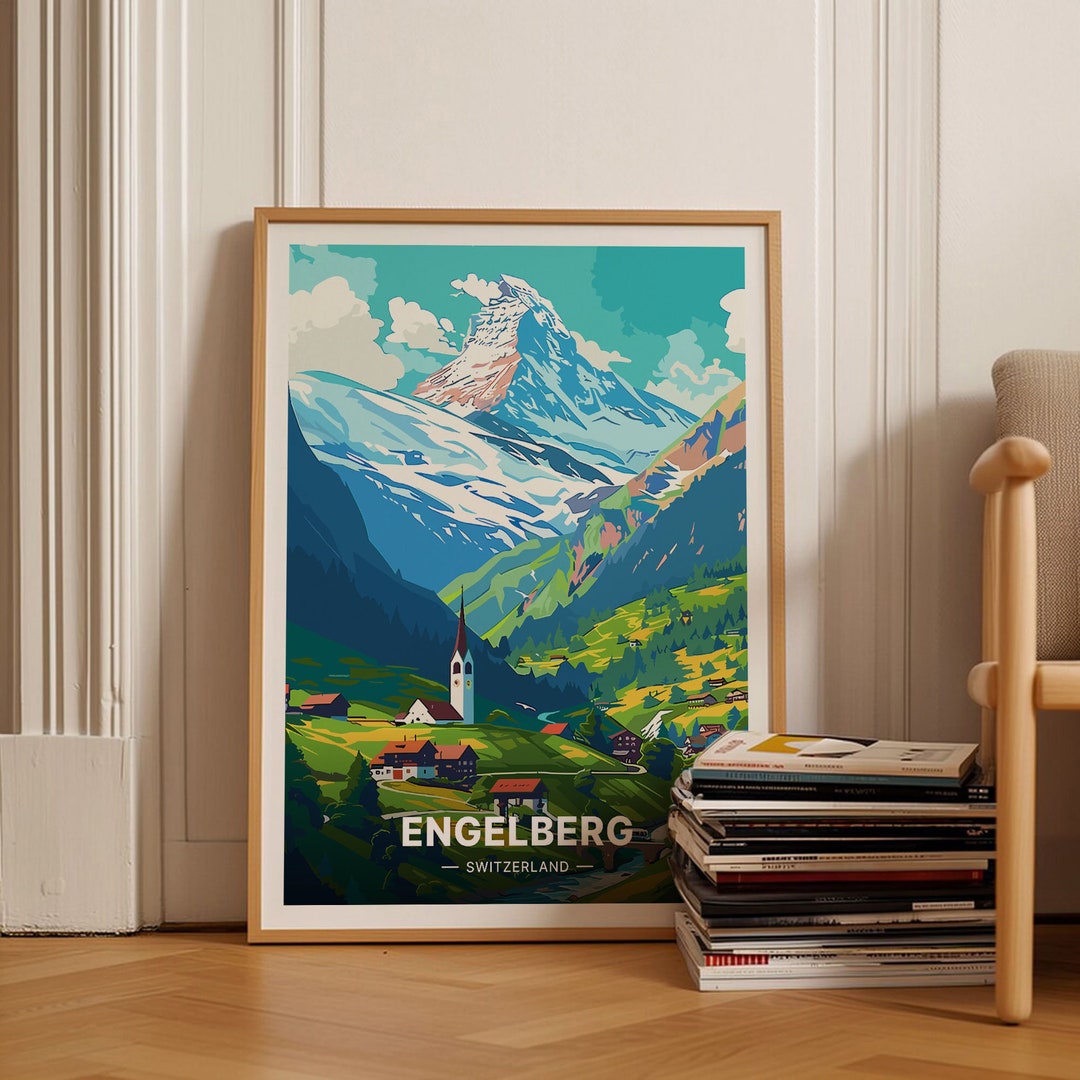 Switzerland Engelberg Travel Poster, Swiss Alps Wall Art, Scenic ...