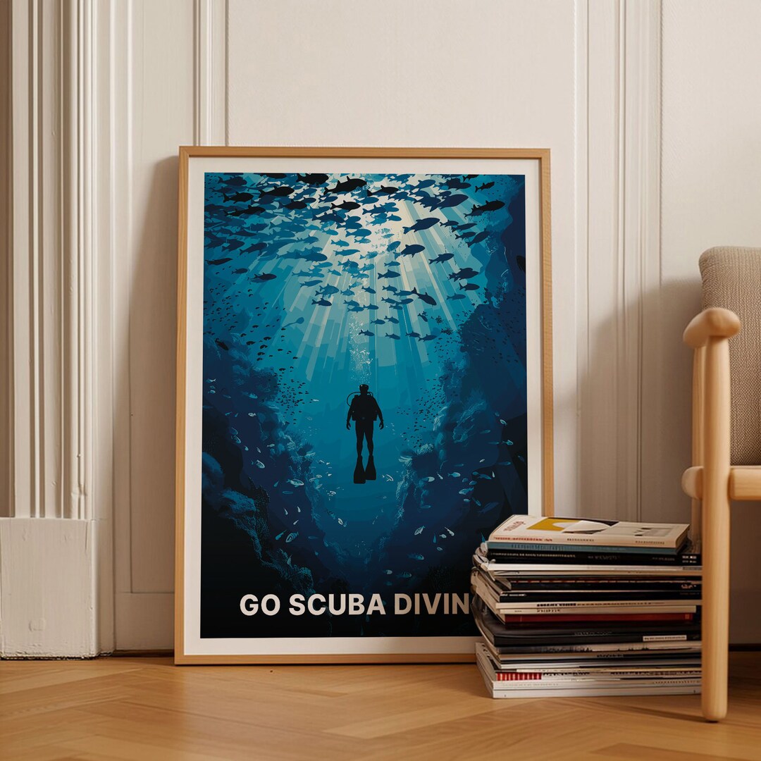 Scuba Diving Adventure Poster, Ocean Exploration Travel Art, Deep Sea ...