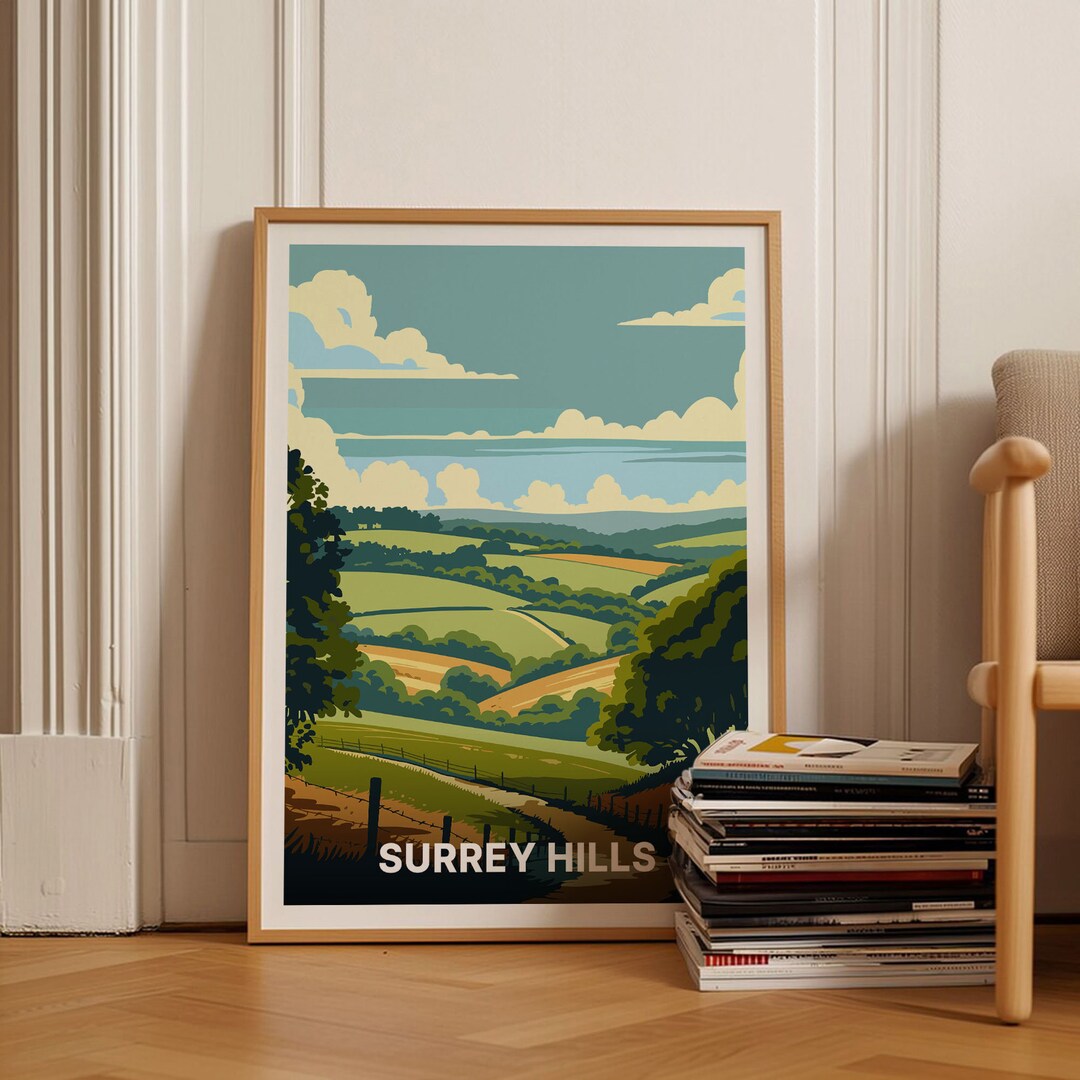 Surrey Hills Travel Poster, Scenic Landscape Wall Art, Home Decor, Gift ...