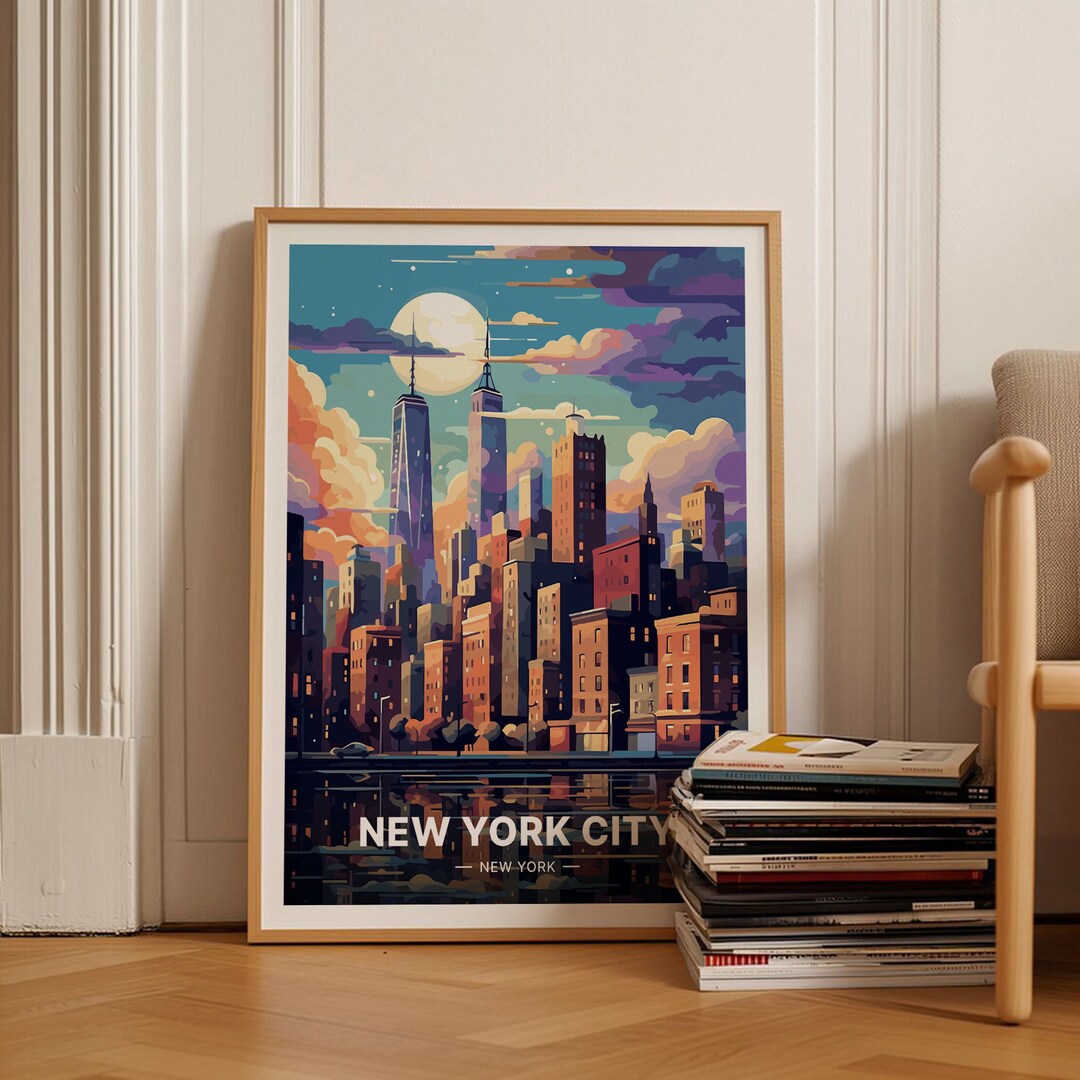 New York City Skyline Poster, Urban Travel Wall Art, Modern Home Decor ...