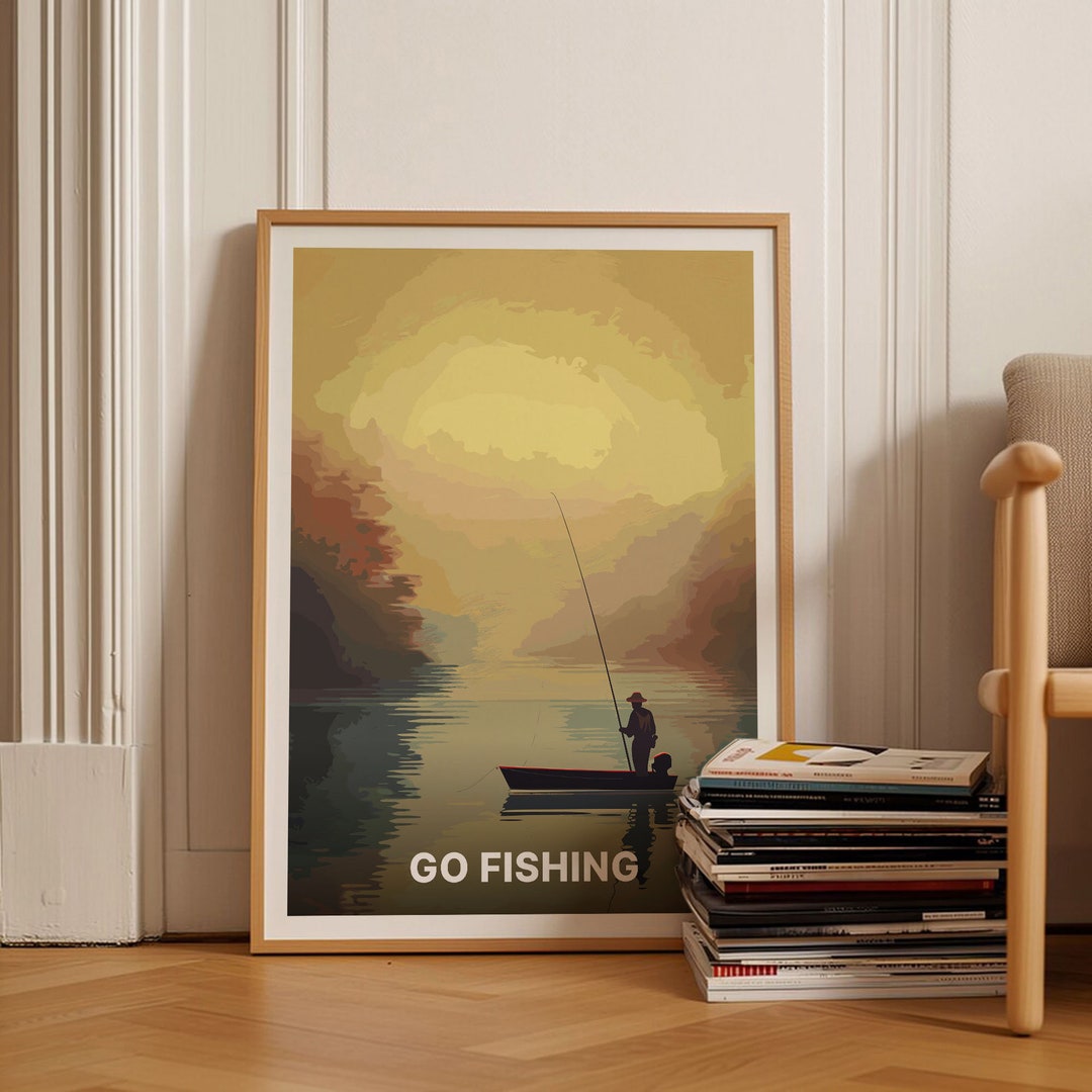 Fishing Adventure Travel Poster, Sea Angling & Boating Illustration ...