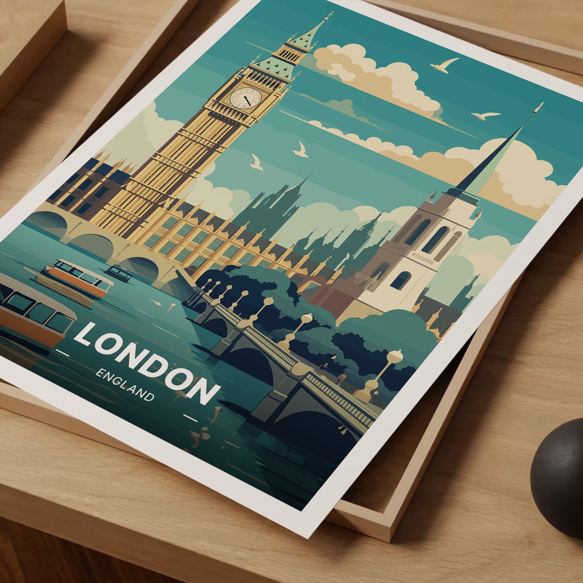 London Skyline Travel Poster, Big Ben Wall Art, UK Cityscape Decor ...