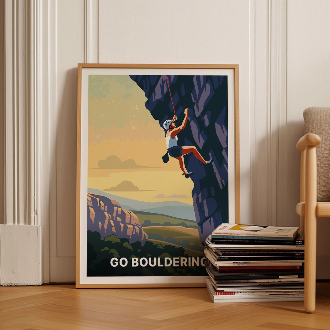 Bouldering Adventure Travel Poster - Rock Climbing, Hiking, Mountain ...