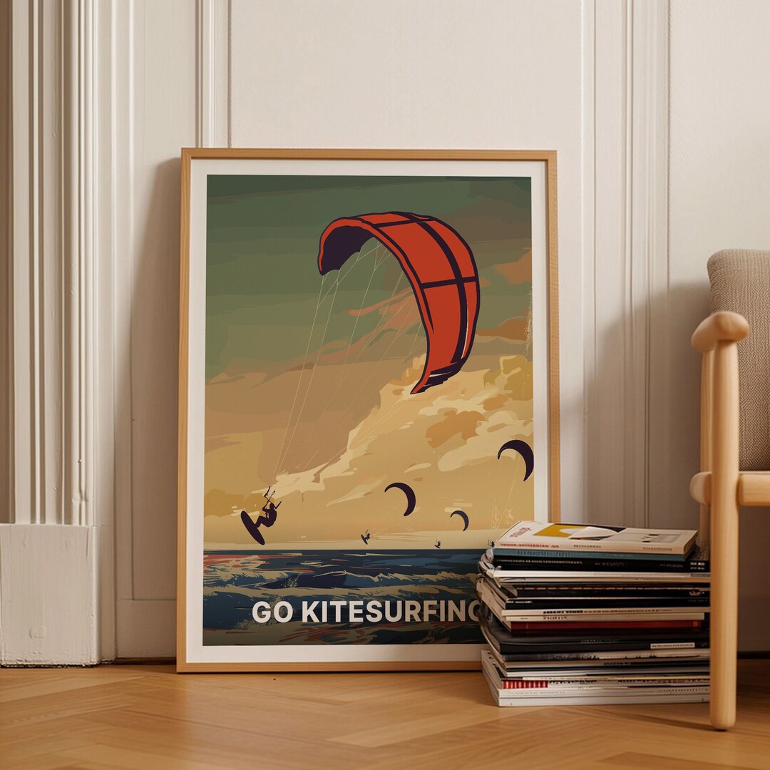 Kitesurfing Adventure Travel Poster, Ocean Beach Wall Decor, Outdoor ...