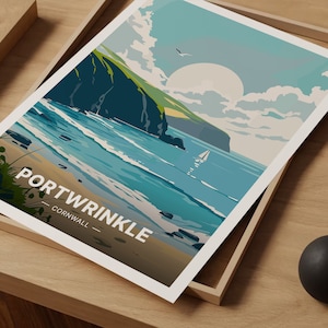 Cornwall Portwrinkle Travel Poster, Scenic Wall Art, Unique Home Decor ...