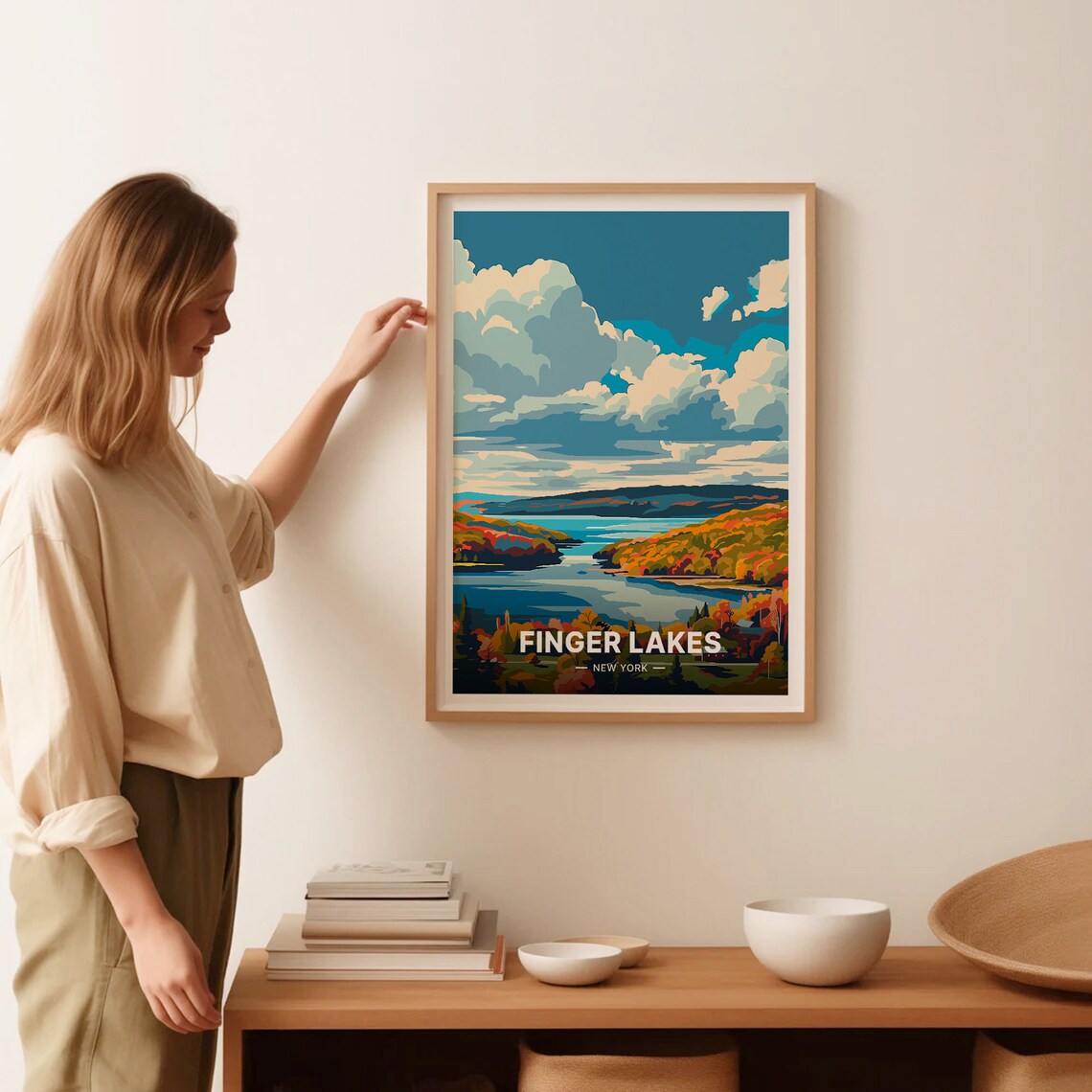 Finger Lakes Travel Poster, New York Landscape Art, Scenic Wall Decor ...
