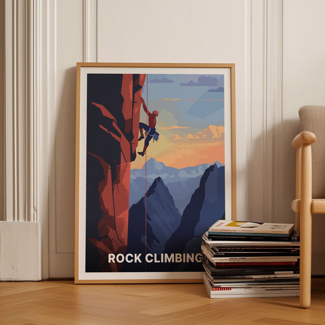 Rock Climbing Travel Poster, Bouldering Adventure, Hiking Mountain ...