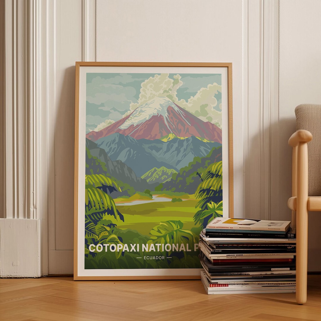 Cotopaxi National Park Travel Poster - Ecuador Volcano, South America ...