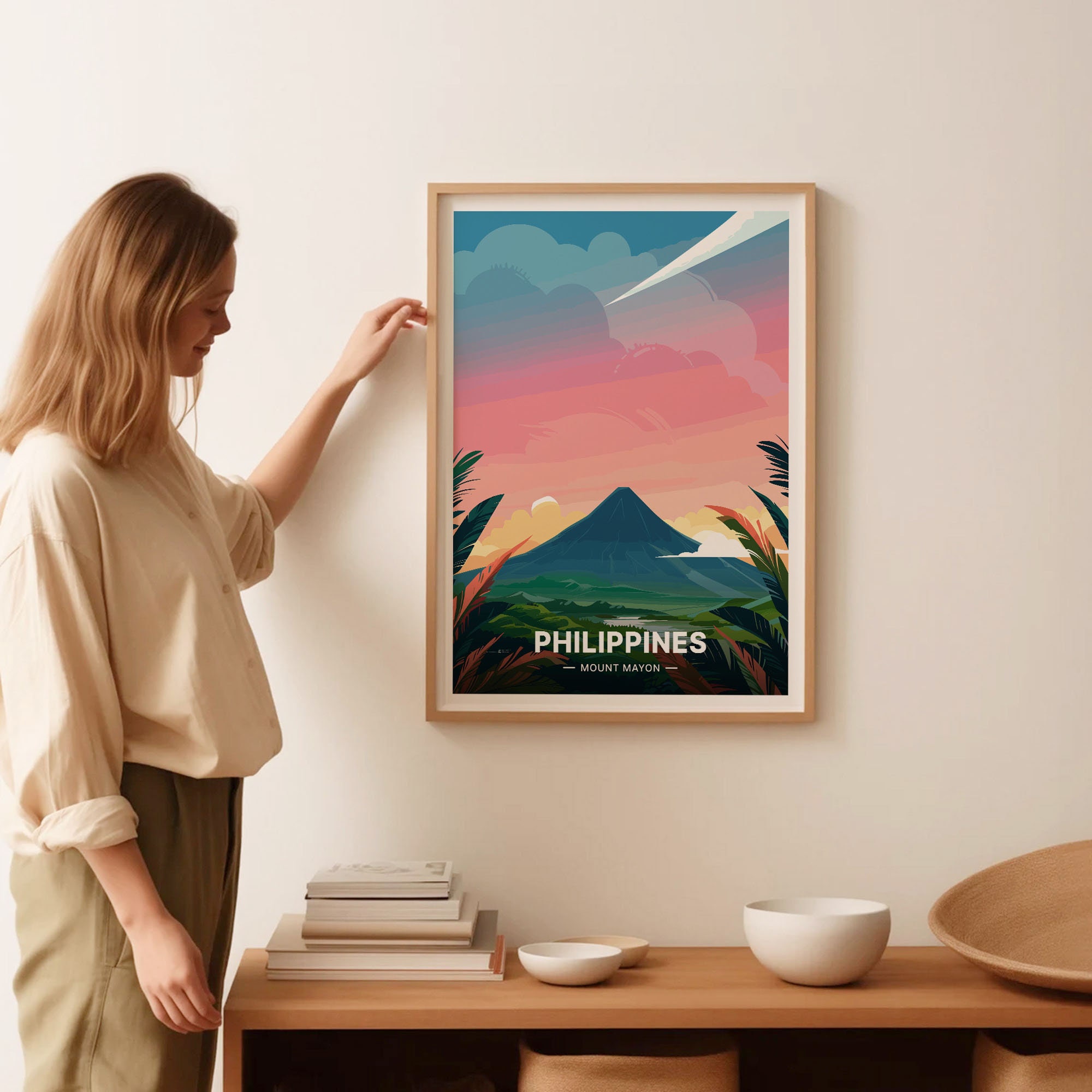 Mount Mayon Philippines Travel Poster, Traditional Filipino Art, Exotic ...