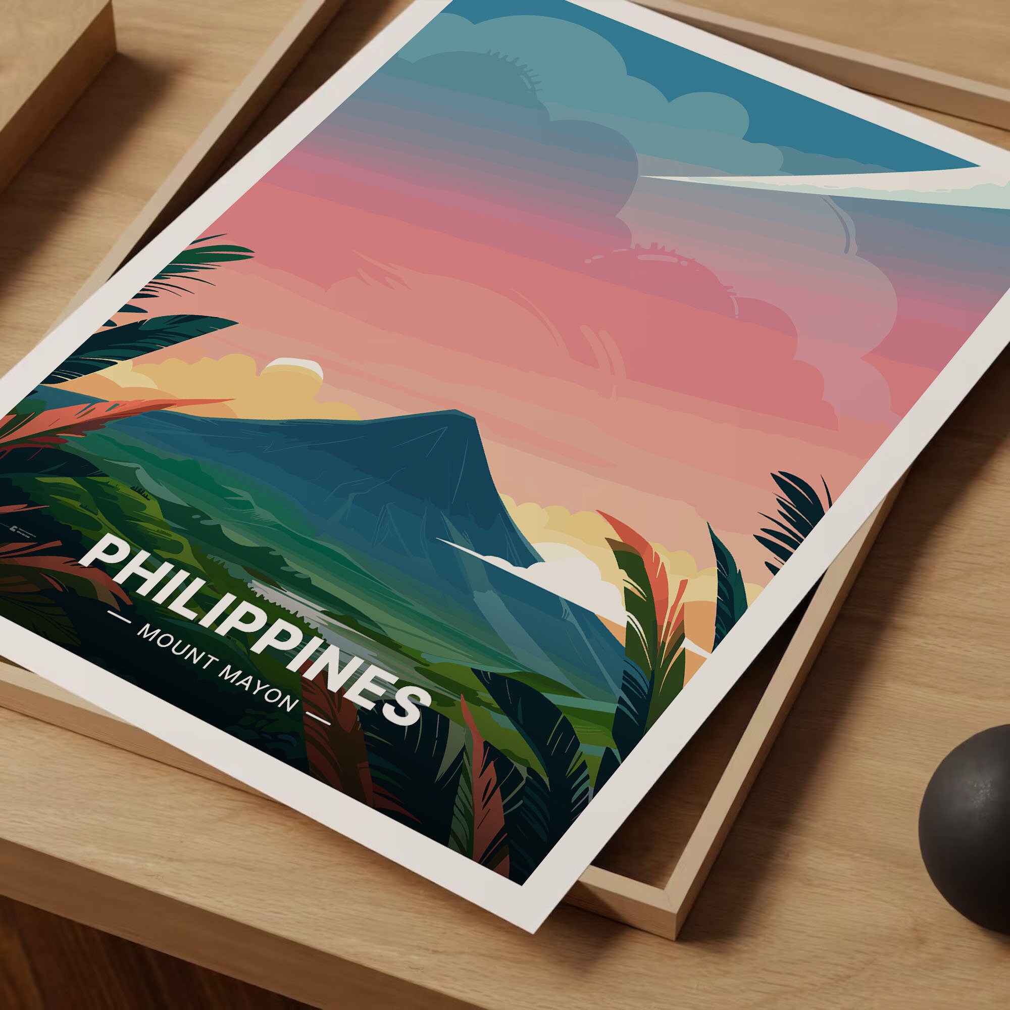 Mount Mayon Philippines Travel Poster, Traditional Filipino Art, Exotic ...
