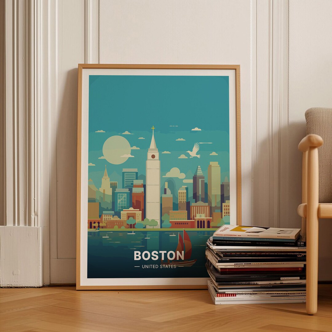 Boston Travel Poster, Fenway Park, Harbor & Celtics Icons, USA ...