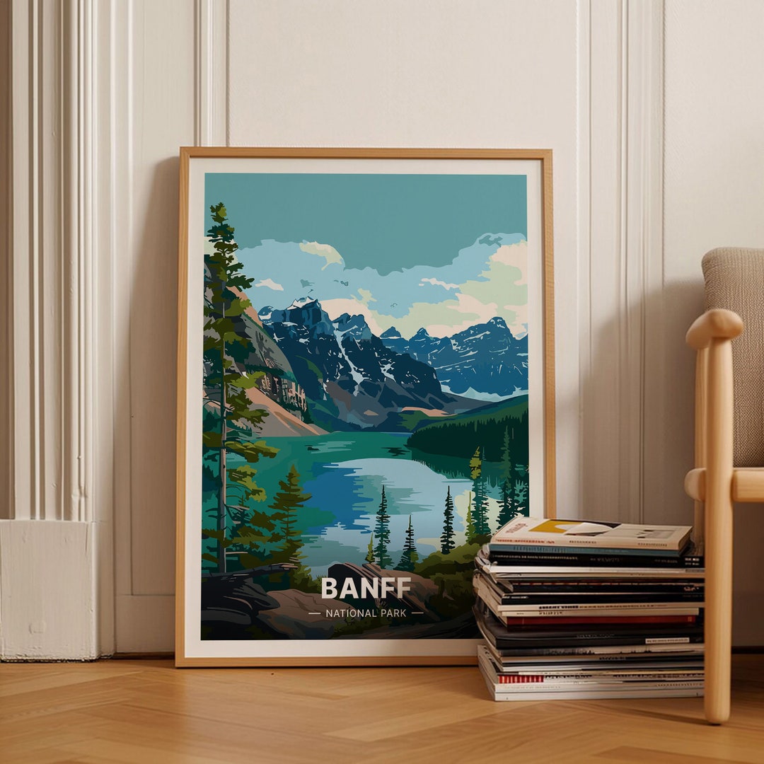 Banff National Park Travel Poster, Canadian Rockies Wall Art, Alberta Canada Adventure Decor ...