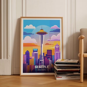 Seattle Skyline Poster, Travel Wall Art, USA Cityscape, Home Decor ...