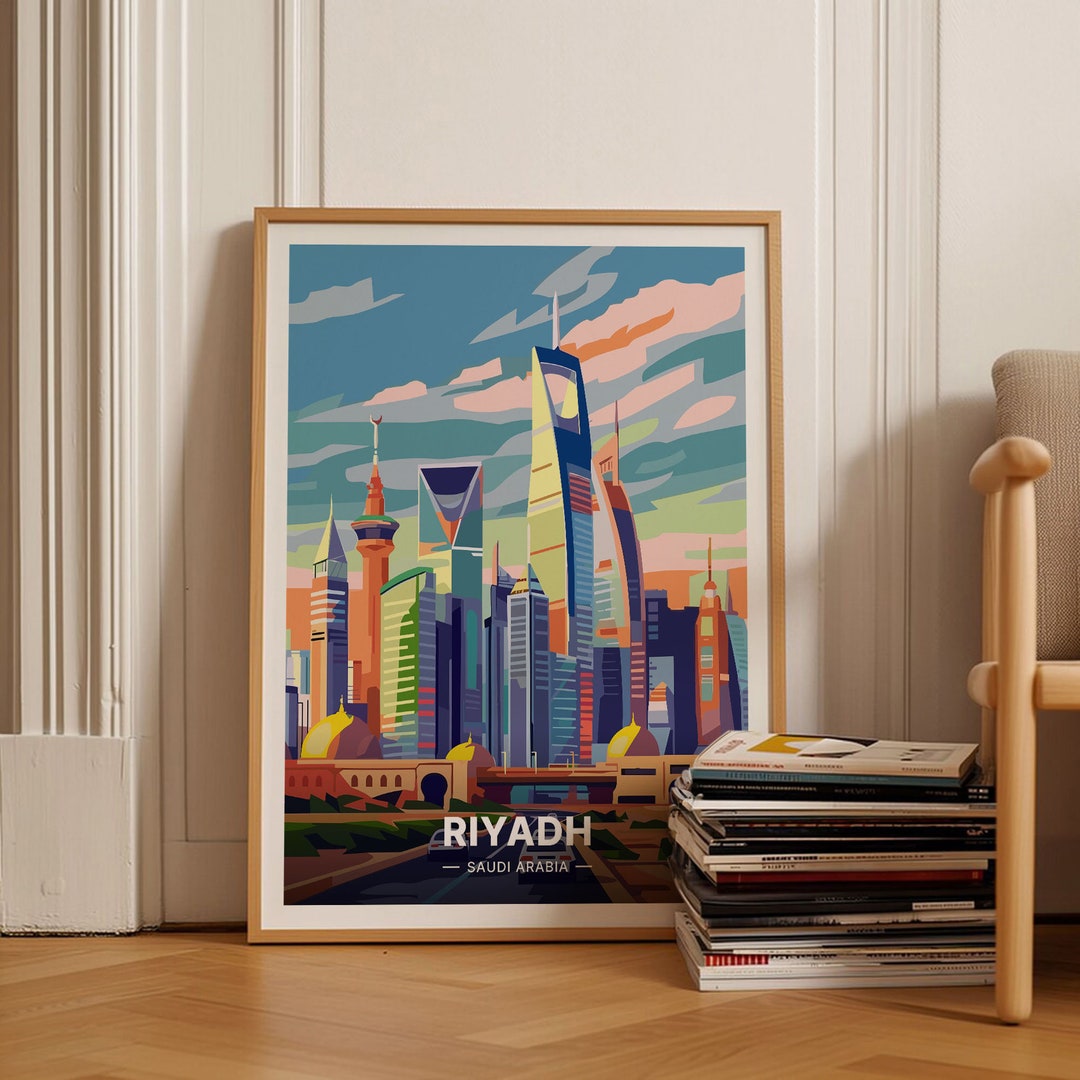 Riyadh Skyline Travel Poster, Saudi Arabia Cityscape Art, Mid-century ...