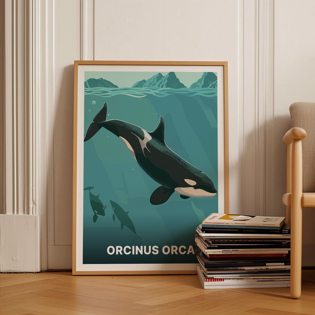 Orca Killer Whale Poster, Nautical Ocean Theme, Minimalist Sea Life Art ...
