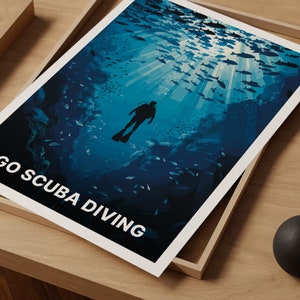 Scuba Diving Adventure Print, Ocean Exploration Travel Poster, C20-1604 ...
