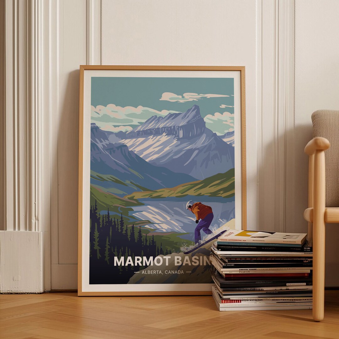 Alberta Ski Resort Travel Poster, Jasper National Park Art, Retro ...