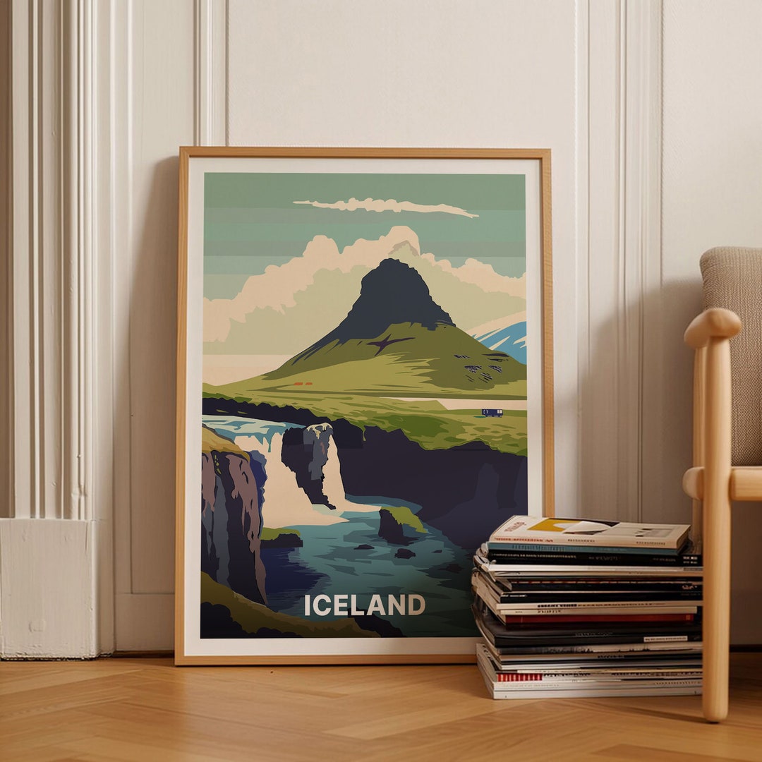 Iceland Travel Poster, Reykjavik Wall Art, Mount Kirkjufell Decor ...