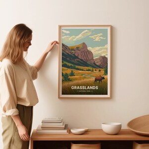 Grasslands National Park Travel Poster, Saskatchewan Canada, Bison Wall ...