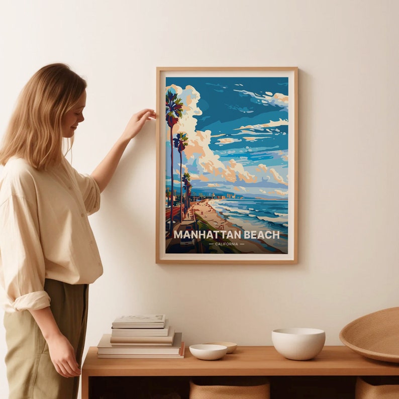 California Coastal Decor, Manhattan Beach Travel Poster, Wall Art for ...
