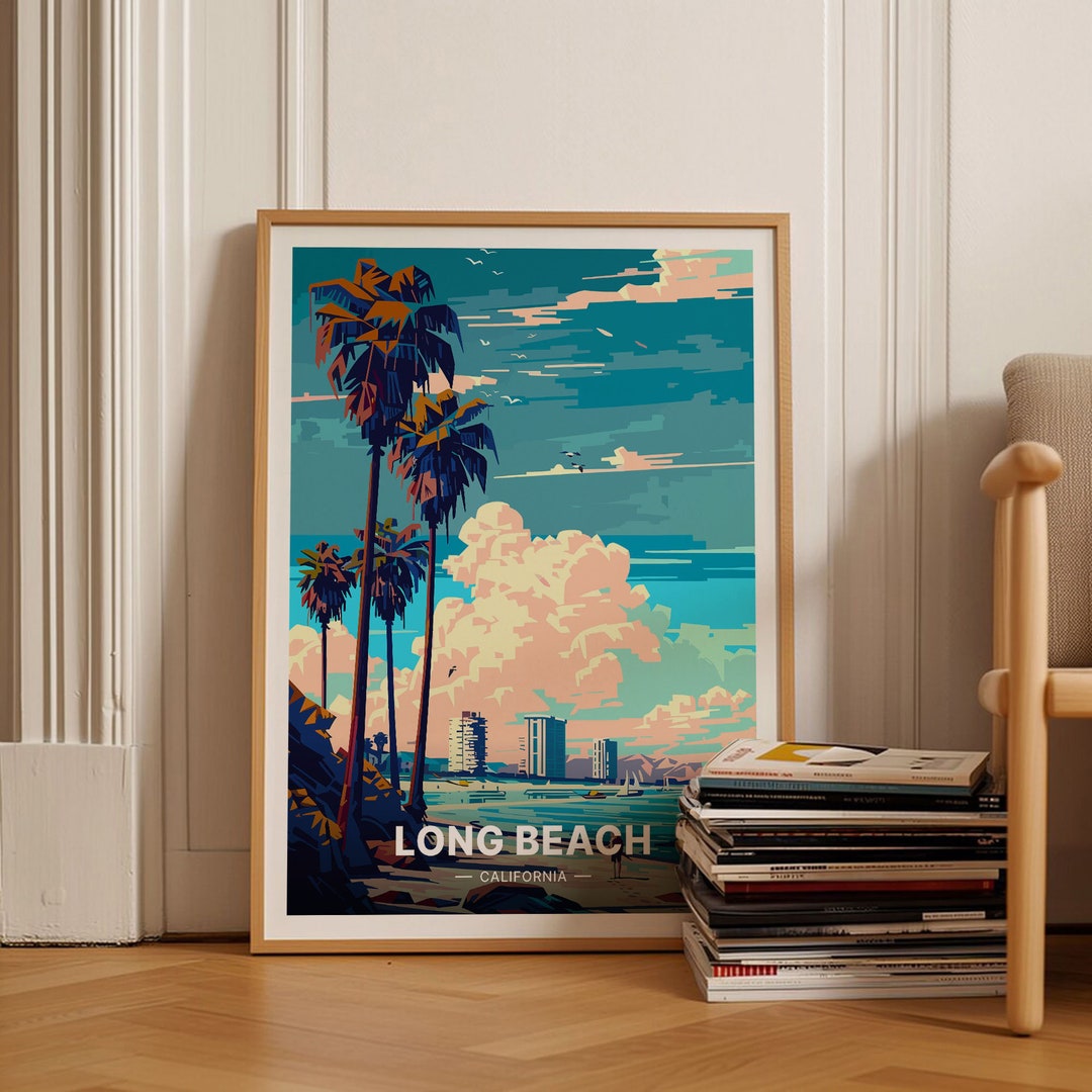 Long Beach California Travel Poster, Cityscape Illustration, C20-1243 ...